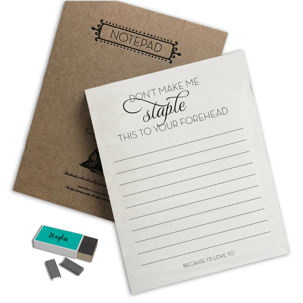 Don't Make Me Staple this to your Forehead Notepad – Off the Wagon Shop